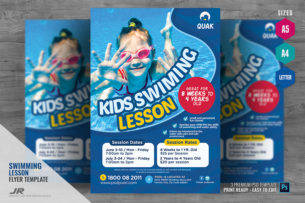 Swimming Tutorial Services Flyer, a Flyer Template by PSDPixel