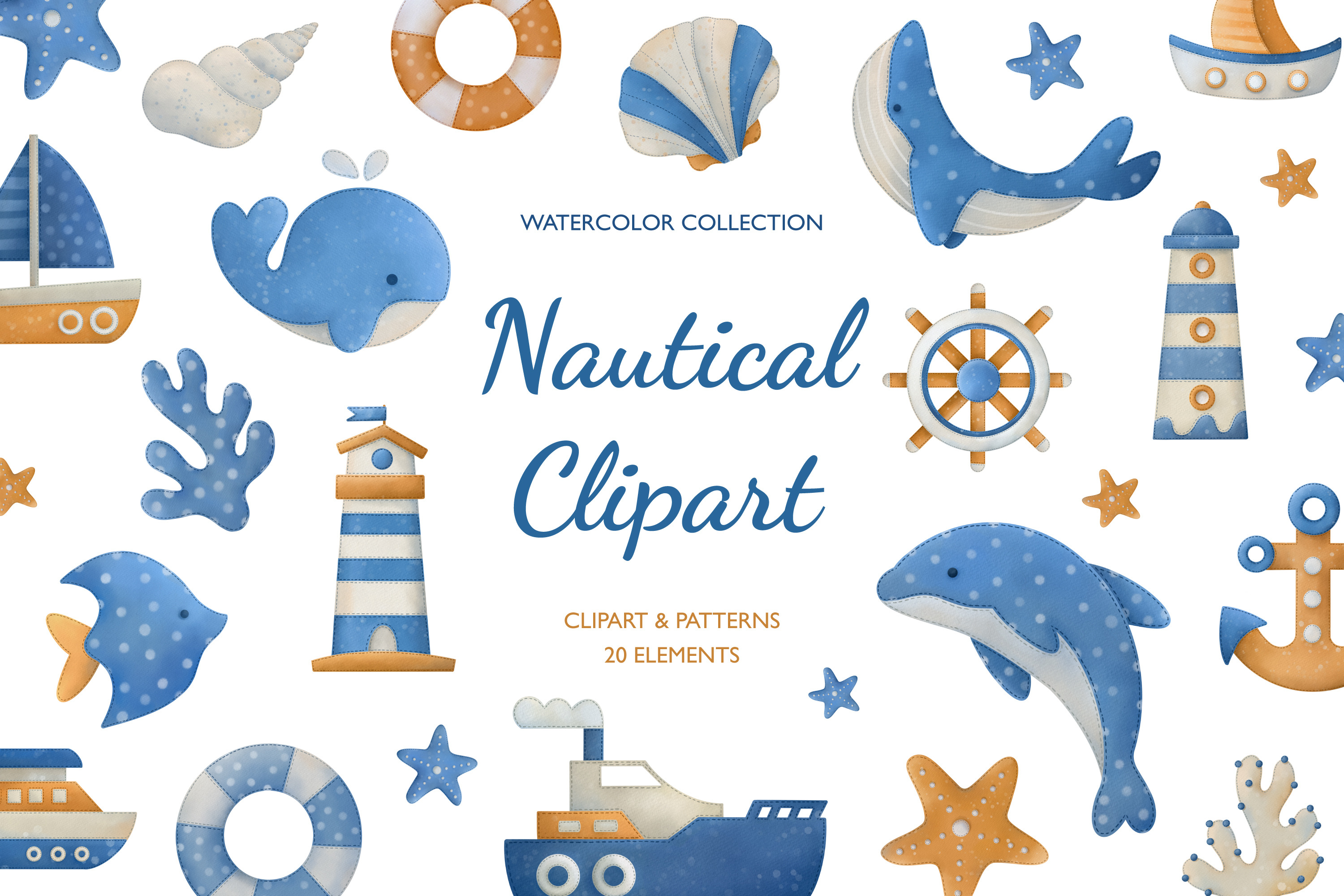 Nautical watercolor clipart set