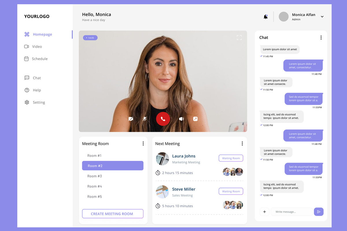 Virtual Meeting Calls & Online Chat Dashboard UI | Creative Market