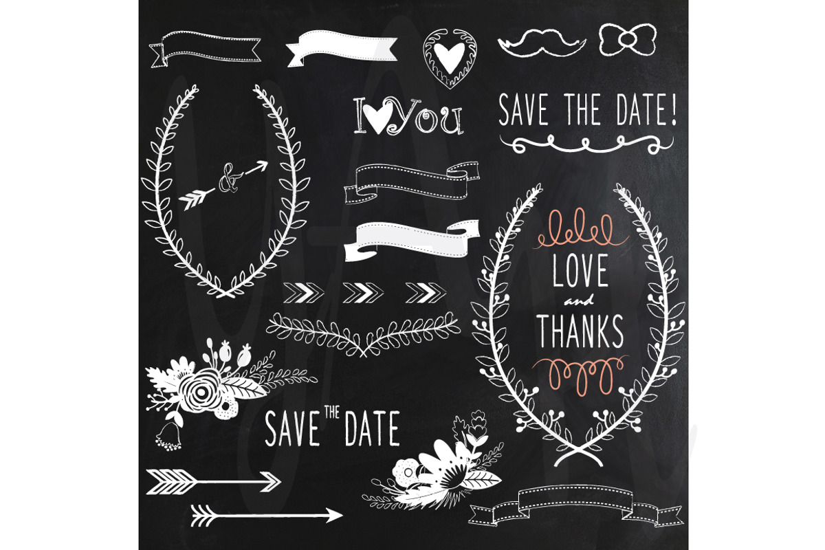Chalkboard Wedding Clip Art, an Illustration by YenzArtHaut