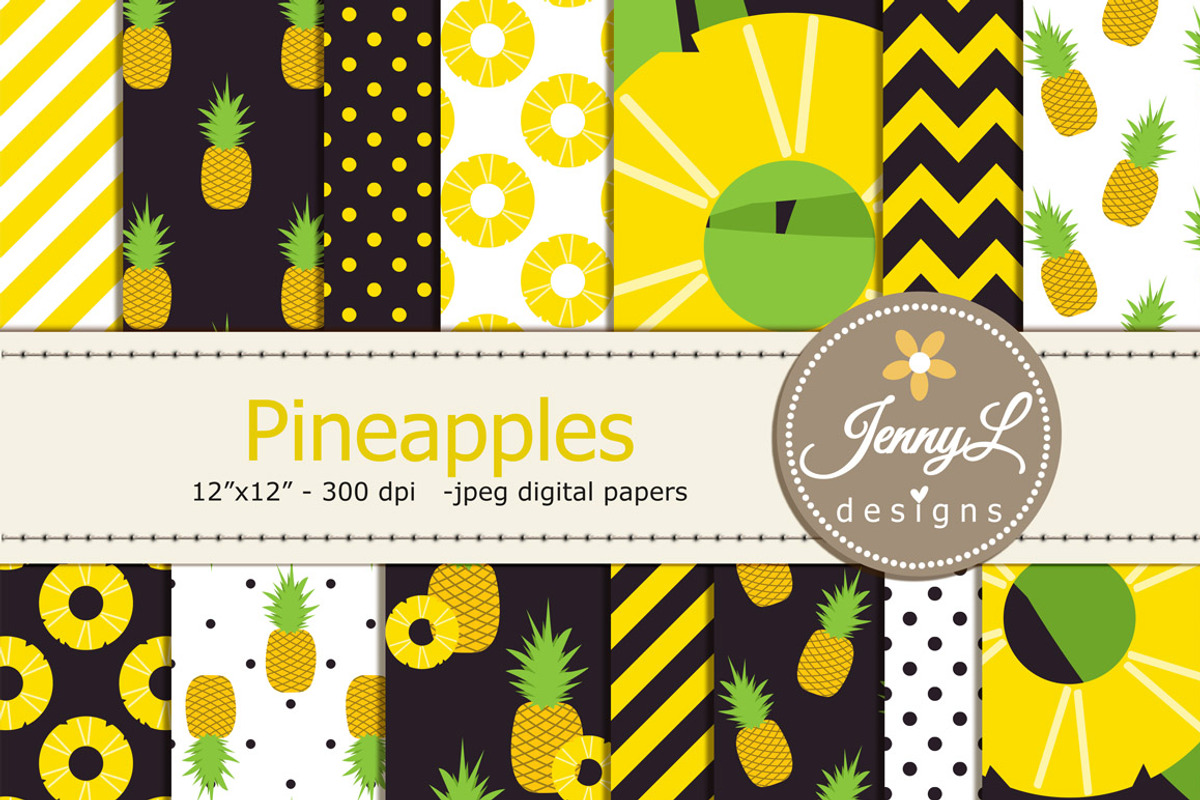 Pineapple Digital Papers, a Pattern Graphic by JennyL Designs