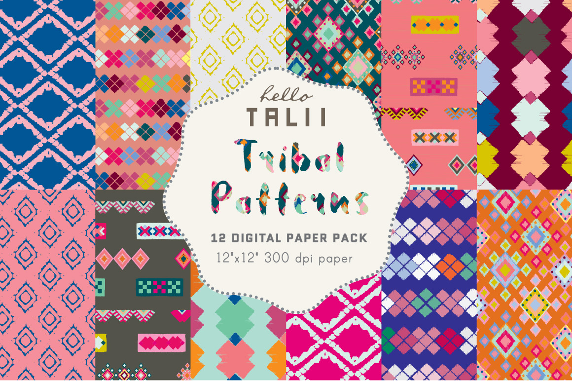 Tribal Patterns Digital Paper, a Pattern Graphic by Hello Talii