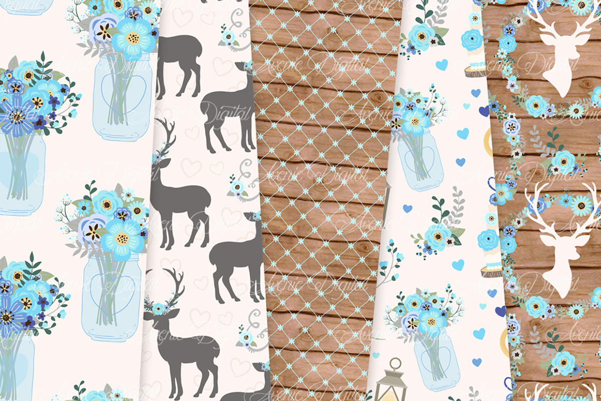 Blue and Gray Rustic Wedding Pattern, a Pattern Graphic by Avenie ...