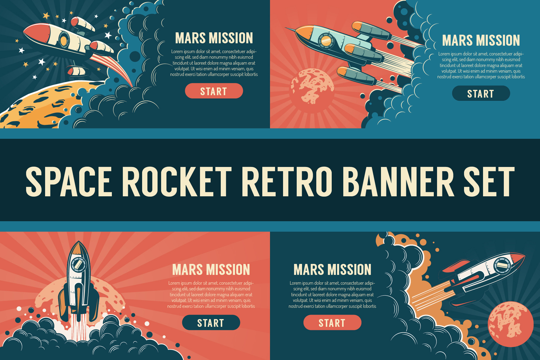 Space Rocket Vintage Banner Set | Creative Market