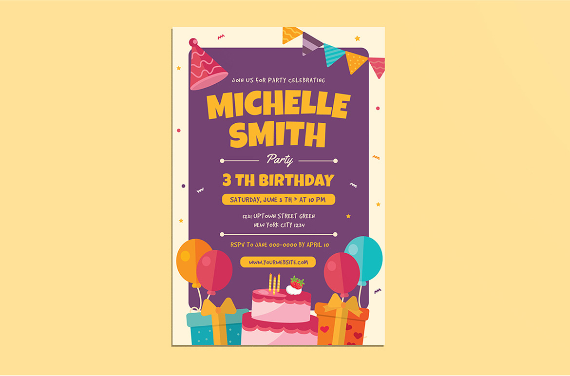 Colorful Birthday Invitation/Flyer, an Invitation Template by VectorVactory