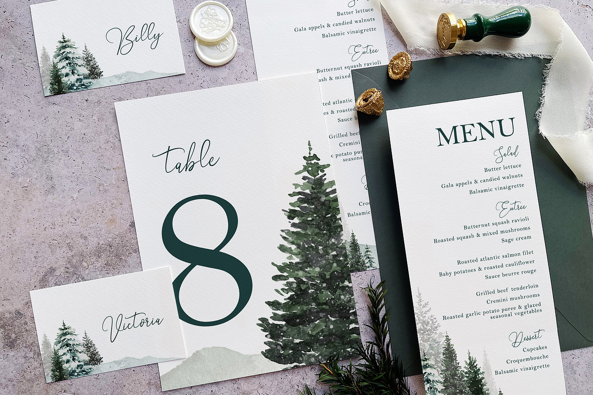 Pine Tree Wedding Suite, an Invitation Template by BlueRobinDesignShop