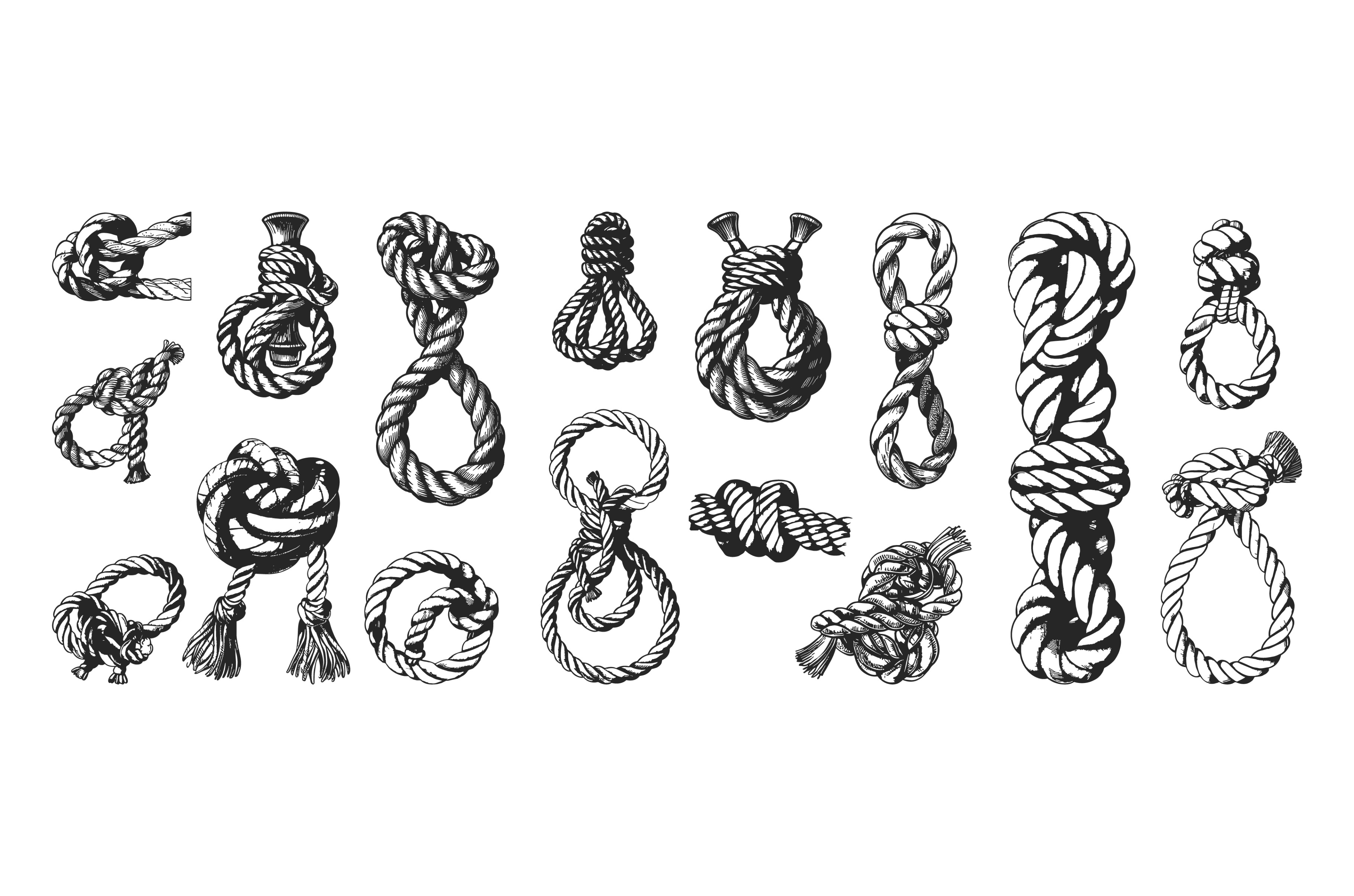 Rope knots ink sketch vector set, an Object Illustration by Onyx