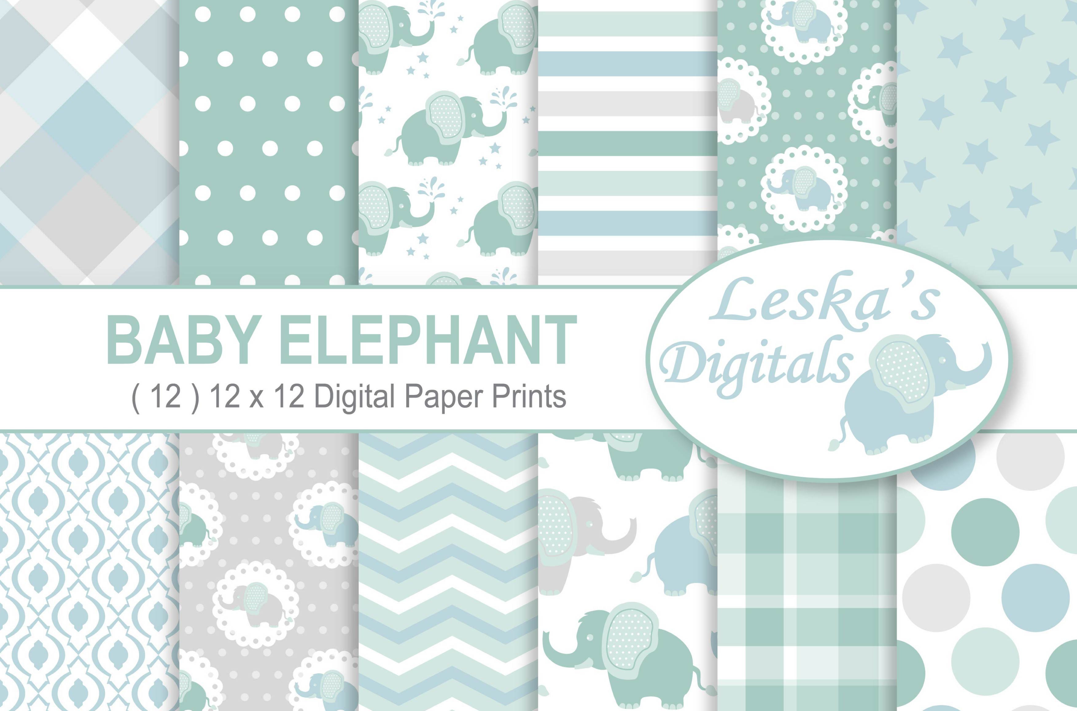 Baby Elephant Digital Paper Patterns, an Illustration by Leska's Digitals