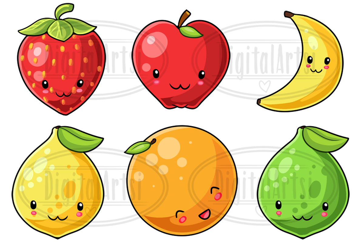Kawaii Fruit Clipart, an Illustration by DigitalArtsi