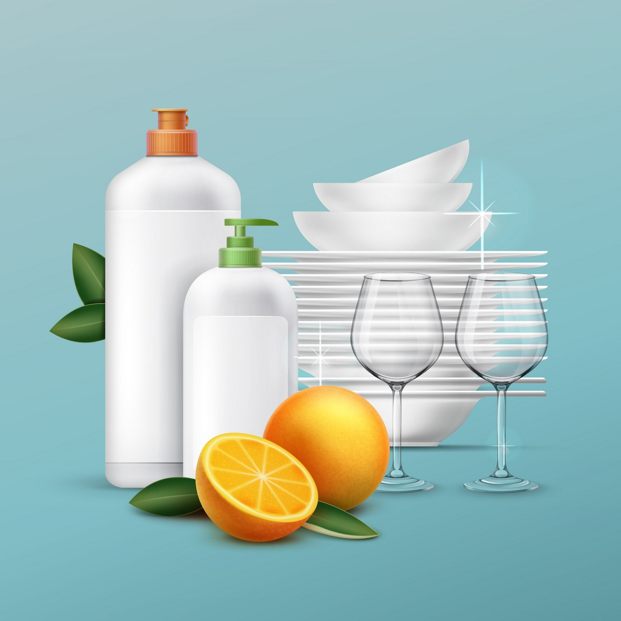 Clean dishes with dishwashing liquid, an Illustration by Microvector