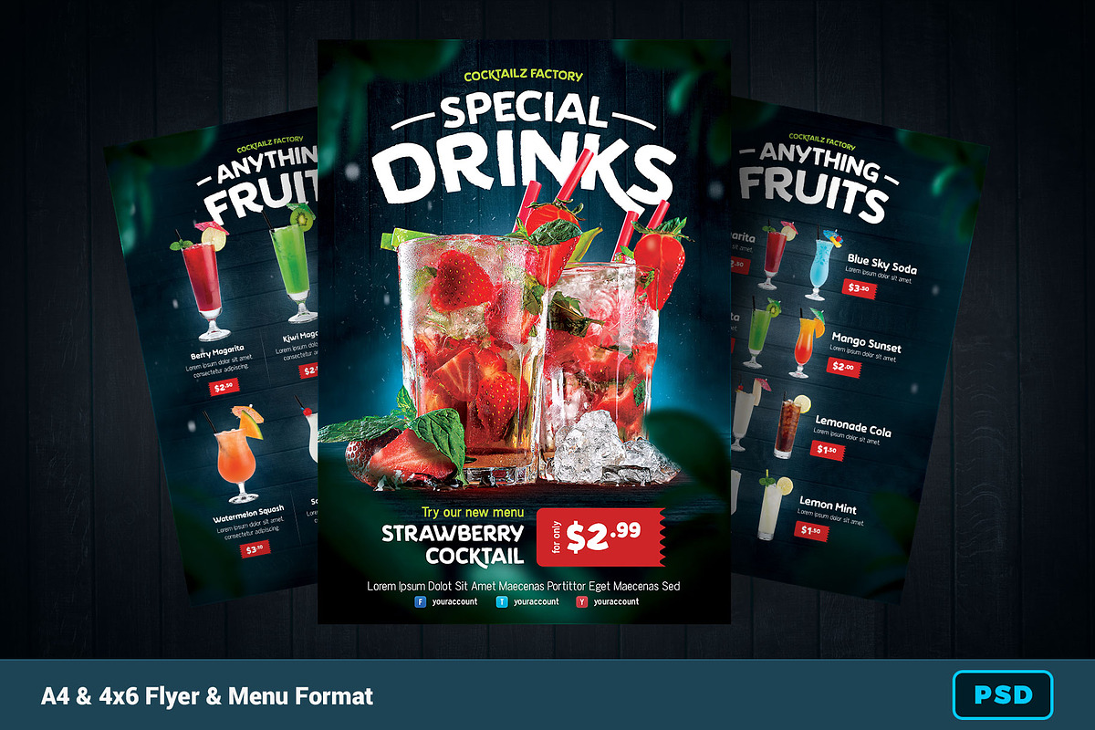 Beverage/Drink Flyer + Menu Bundle, a Flyer Template by Bornx Design