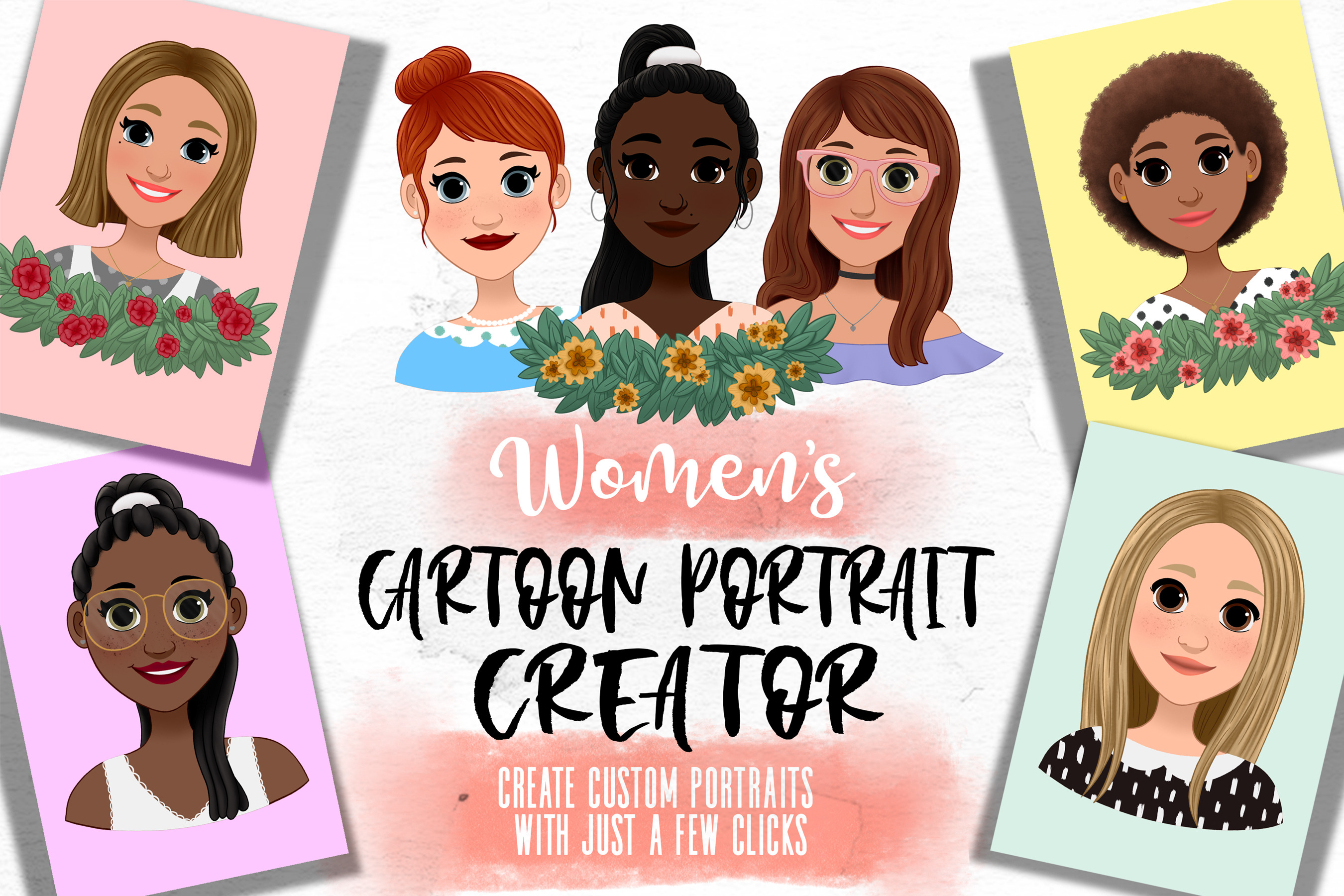 Women Cartoon Portrait Creator, an Illustration by Brushed Rose ...