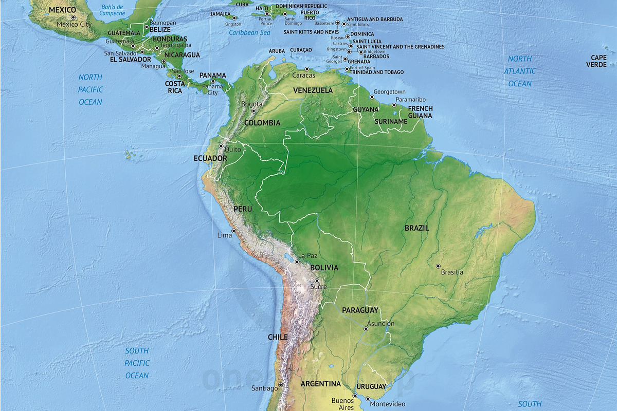 8 vector continent maps with relief, a Graphic by One Stop Map