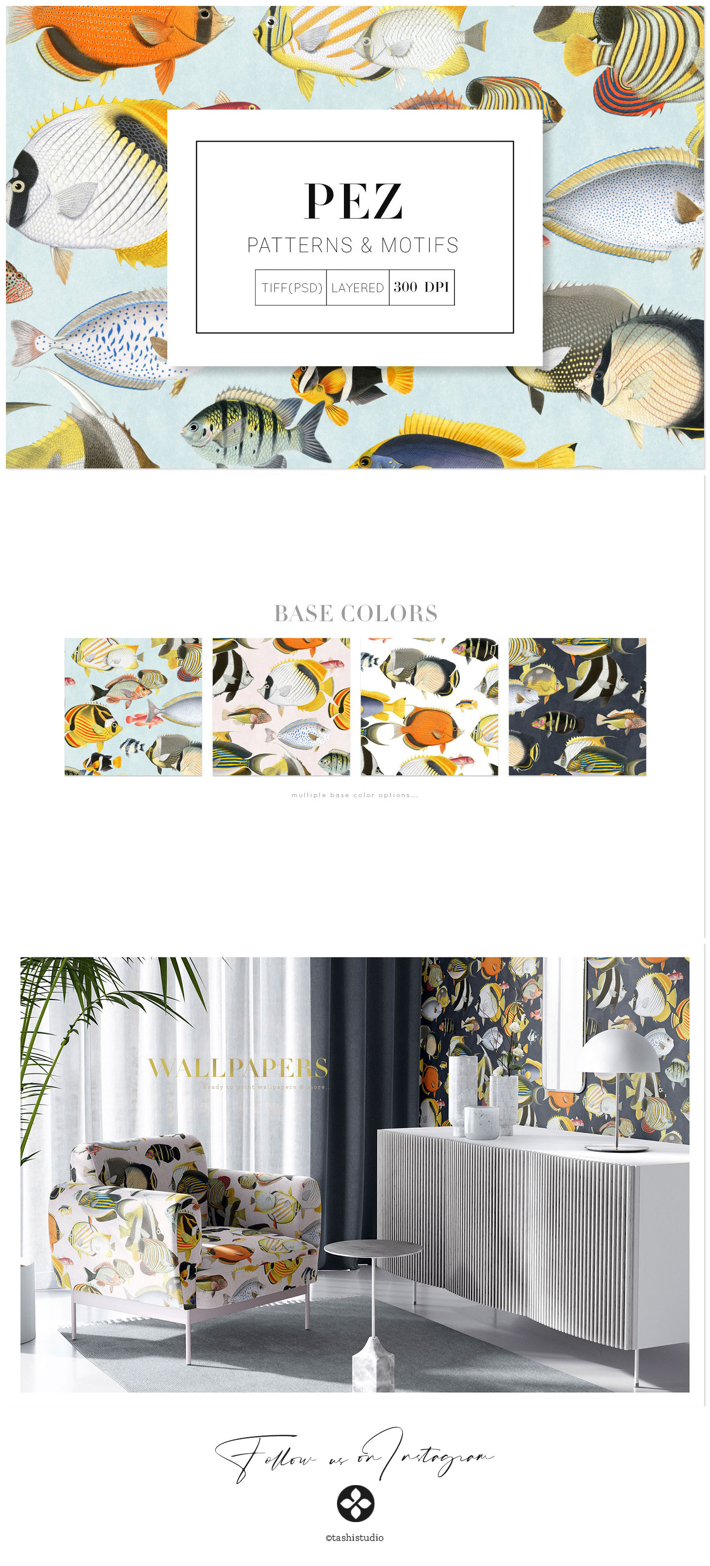 Pez, Exotic fish Patterns & Motifs, a Pattern Graphic by Pink Linen