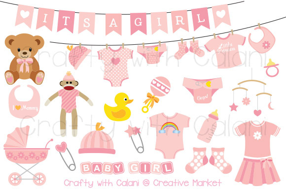 Pink Baby Clipart Set, an Object Graphic by Crafty with Calani