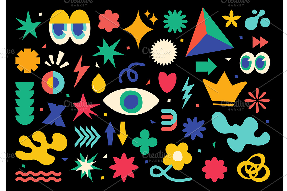 Groovy shapes and retro figures, a Decorative Illustration by Vector ...