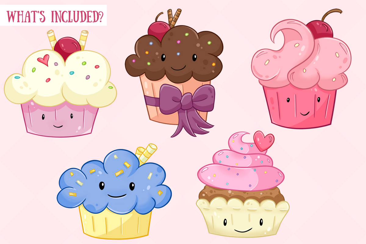 Kawaii Cupcakes Clip Art, a Food Illustration by Keepin' It Kawaii