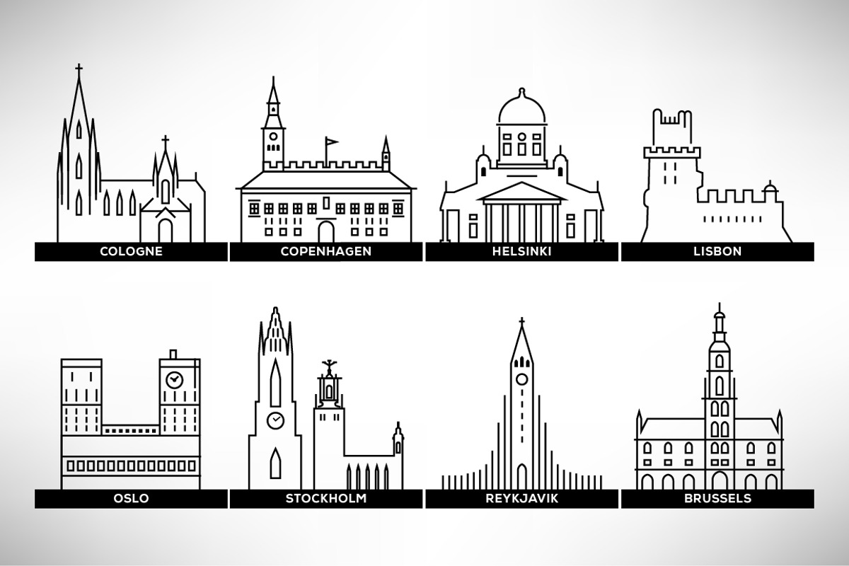 40 World Famous Vector Landmarks, an Outline Icon by Kursat Unsal