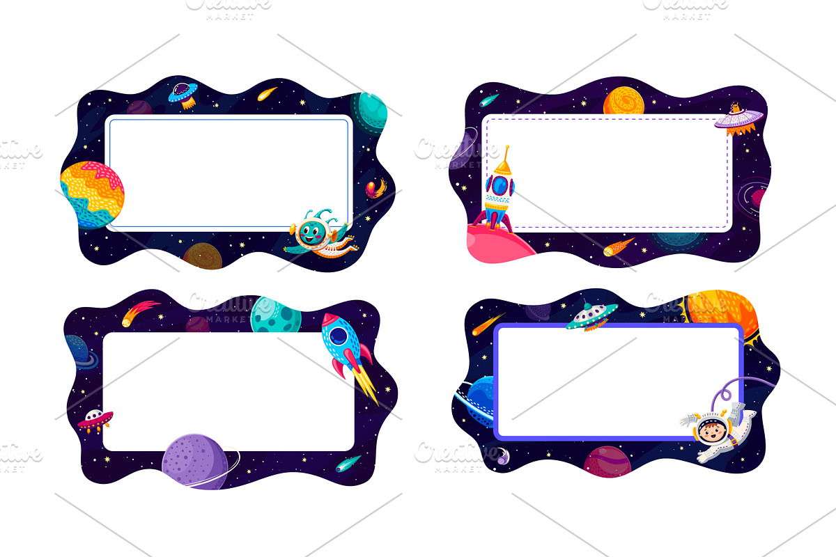 Cartoon galaxy space kid frames, a Technology Illustration by Vector ...
