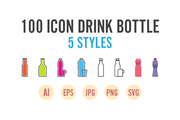 100 Icon Drink Bottle Set, an Outline Icon by 329 CreativeWave