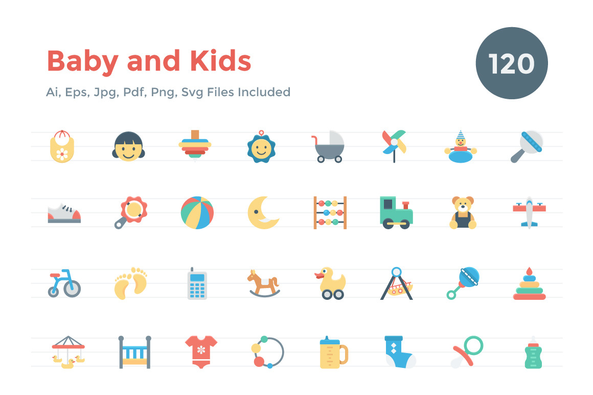 120 Flat Baby and Kids Icons, an Icon by Creative Stall | Creative Market