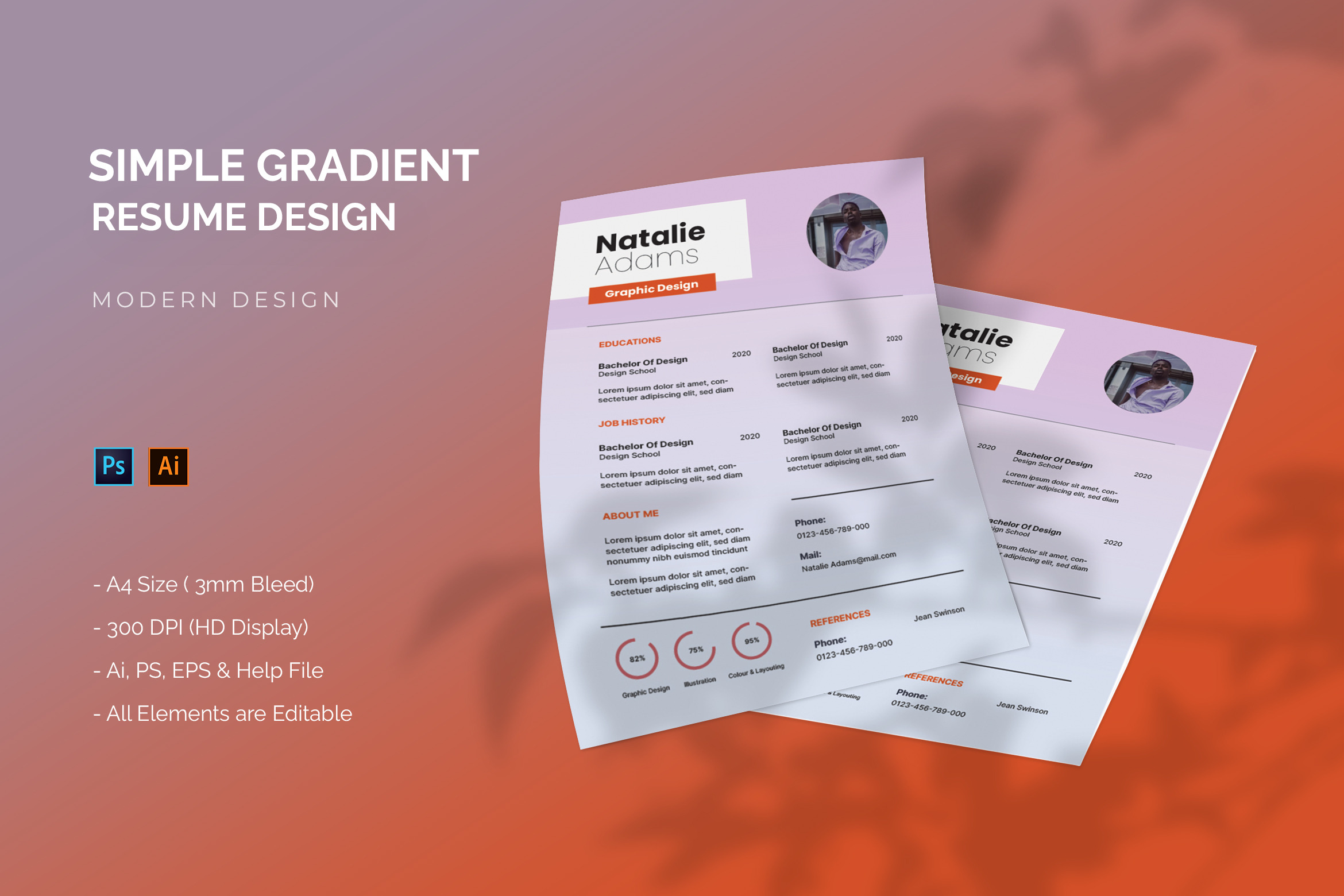 Simple Gradient - Resume Template, a Resume Template by StreaksideStd