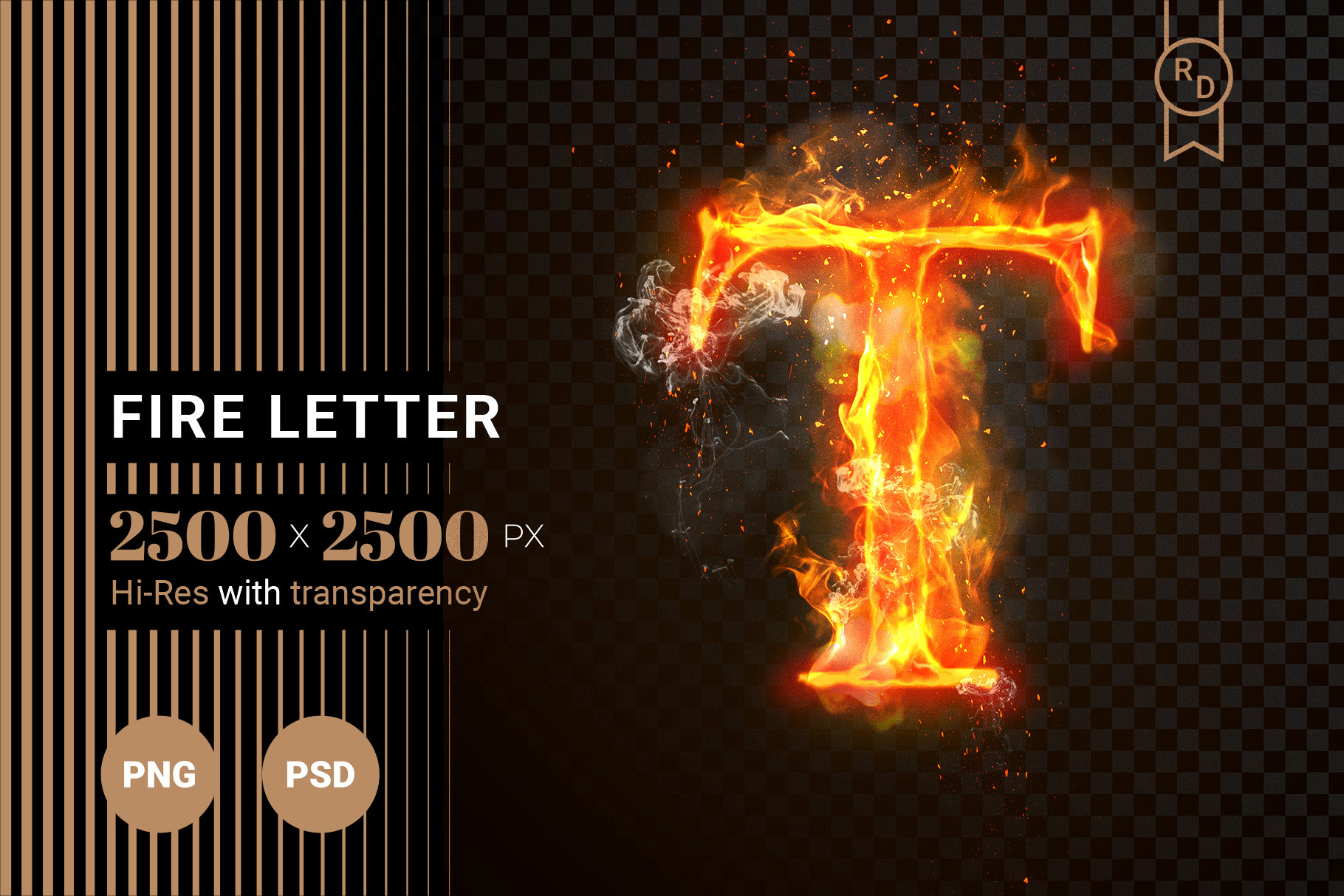 Fire Letter T of burning flame (PSD), an Illustration by Ron Dale
