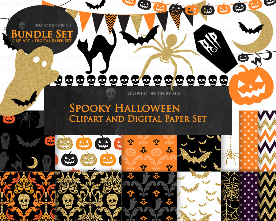 Halloween Clipart+Pattern set, an Illustration by Mia's Graphic Design