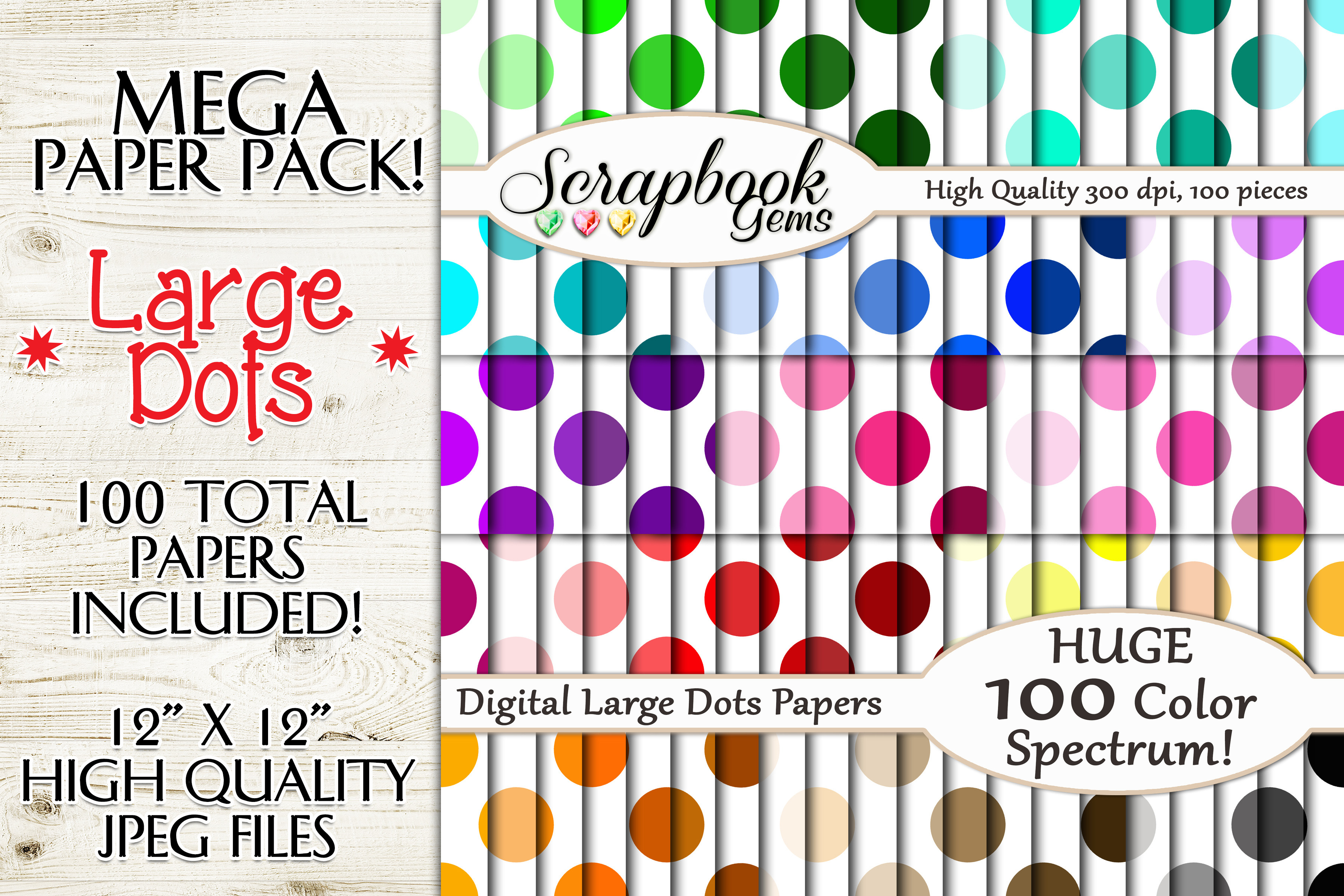 100 Colors Large Polka Dot Papers, a Pattern Graphic by Scrapbook Gems