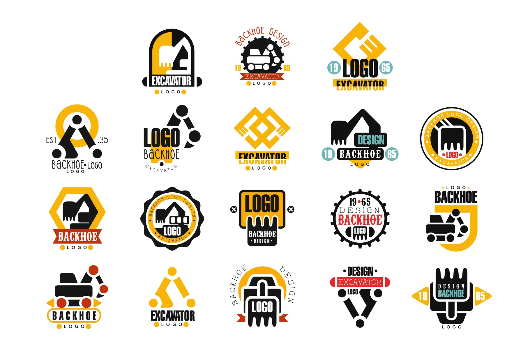 Excavator logo design set, backhoe service vector Illustrations, a ...