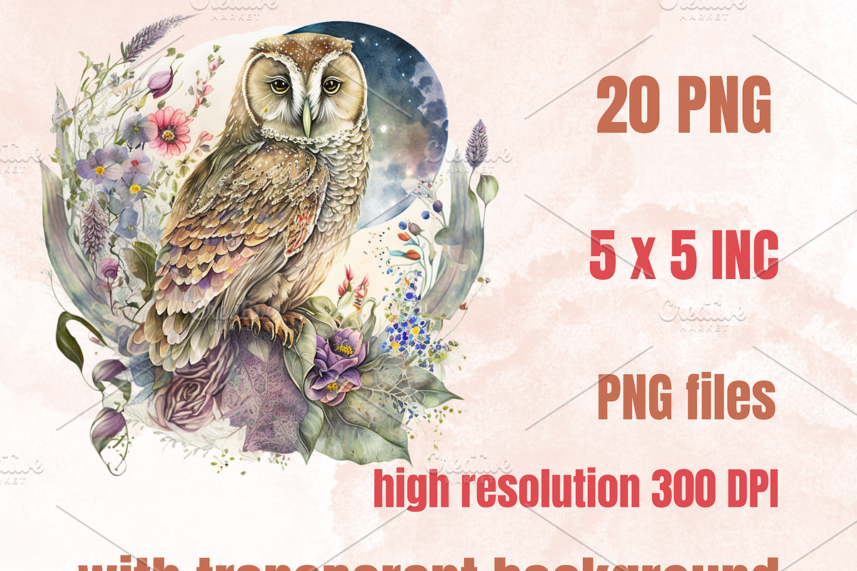 Watercolor Fantasy Floral Owls Clipart | Creative Market