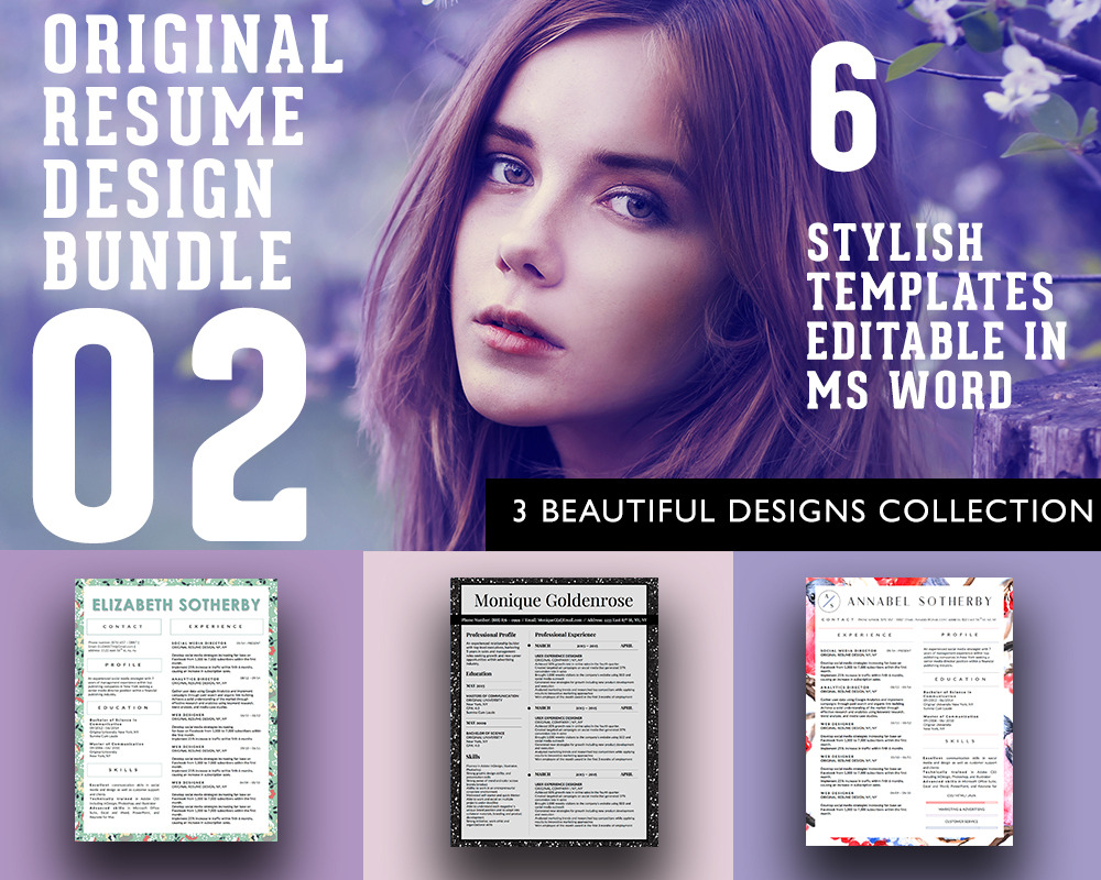 3 Beautiful Resume Designs Bundle, a Resume Template by Stand Out Shop ...