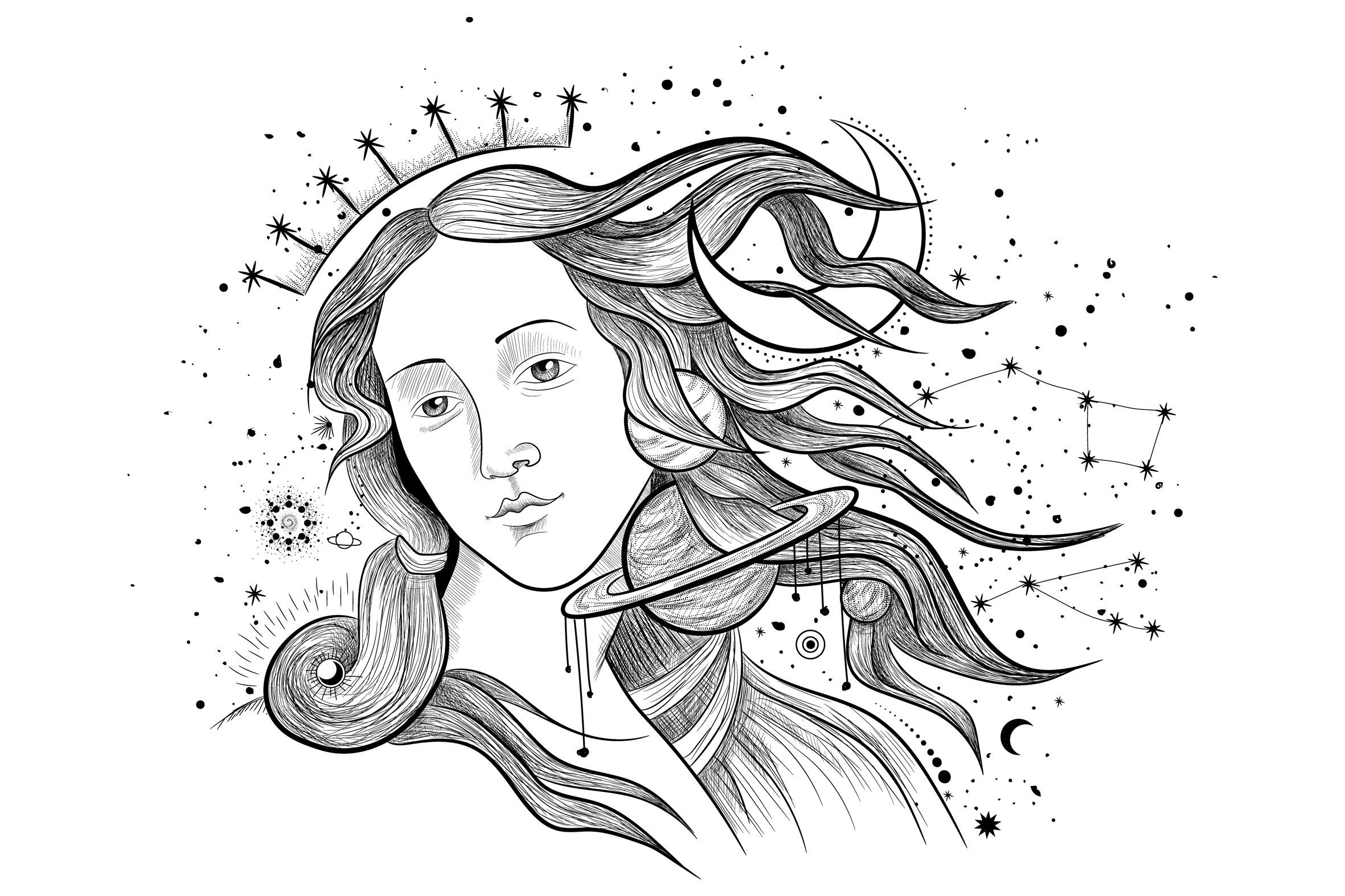 Space fairy. engraving style | Decorative Illustrations ~ Creative Market