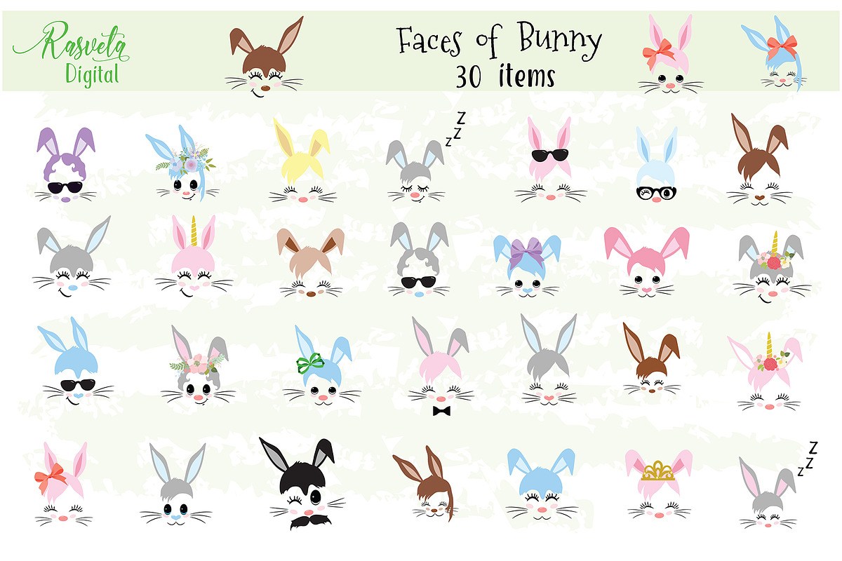 Happy Easter Bunny face Clipart, an Animal Illustration by Rasveta
