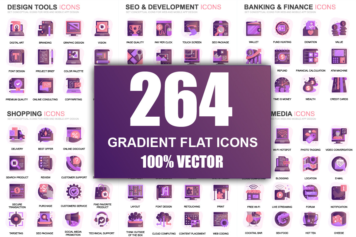 Modern Gradient Flat Icons, an Outline Icon by alexdndz