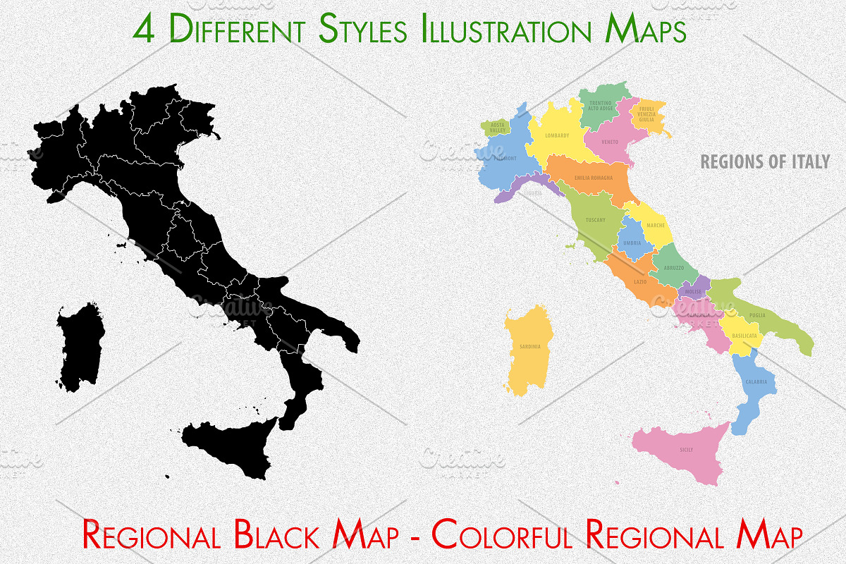 Vector Italy Map Pack, an Illustration by Pingebat