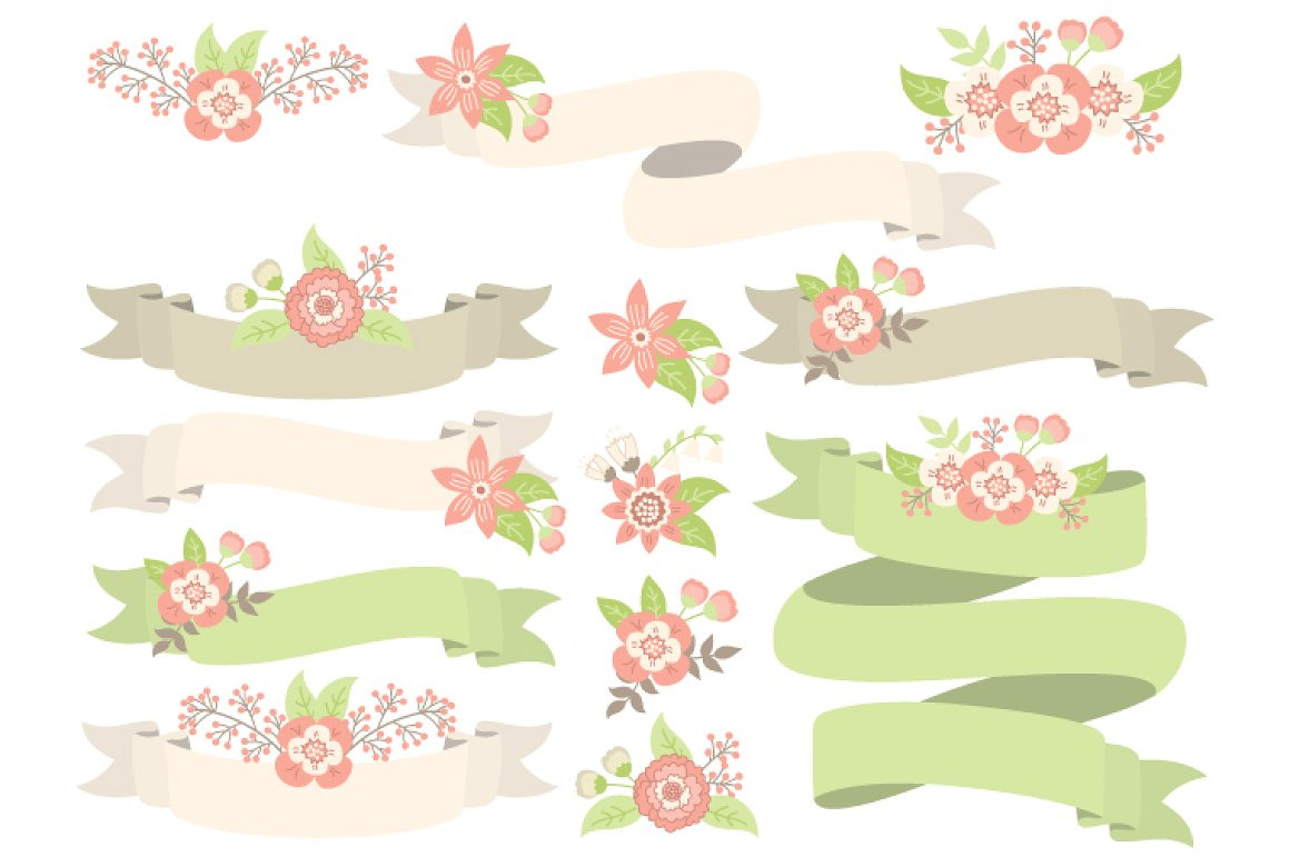 Vector Floral Ribbons, an Illustration by TheCreativeMill