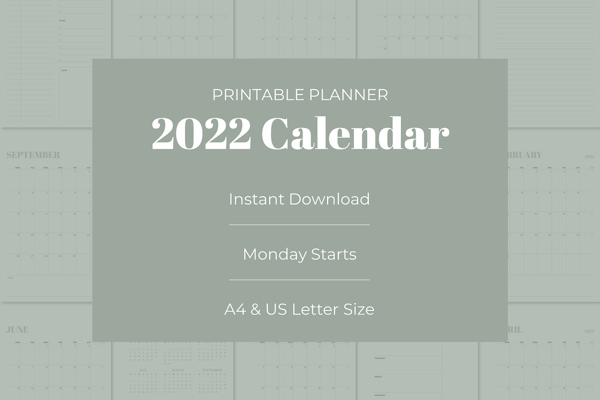 Printable Planner 2022 Calendar, a Stationery Template by Wipavee