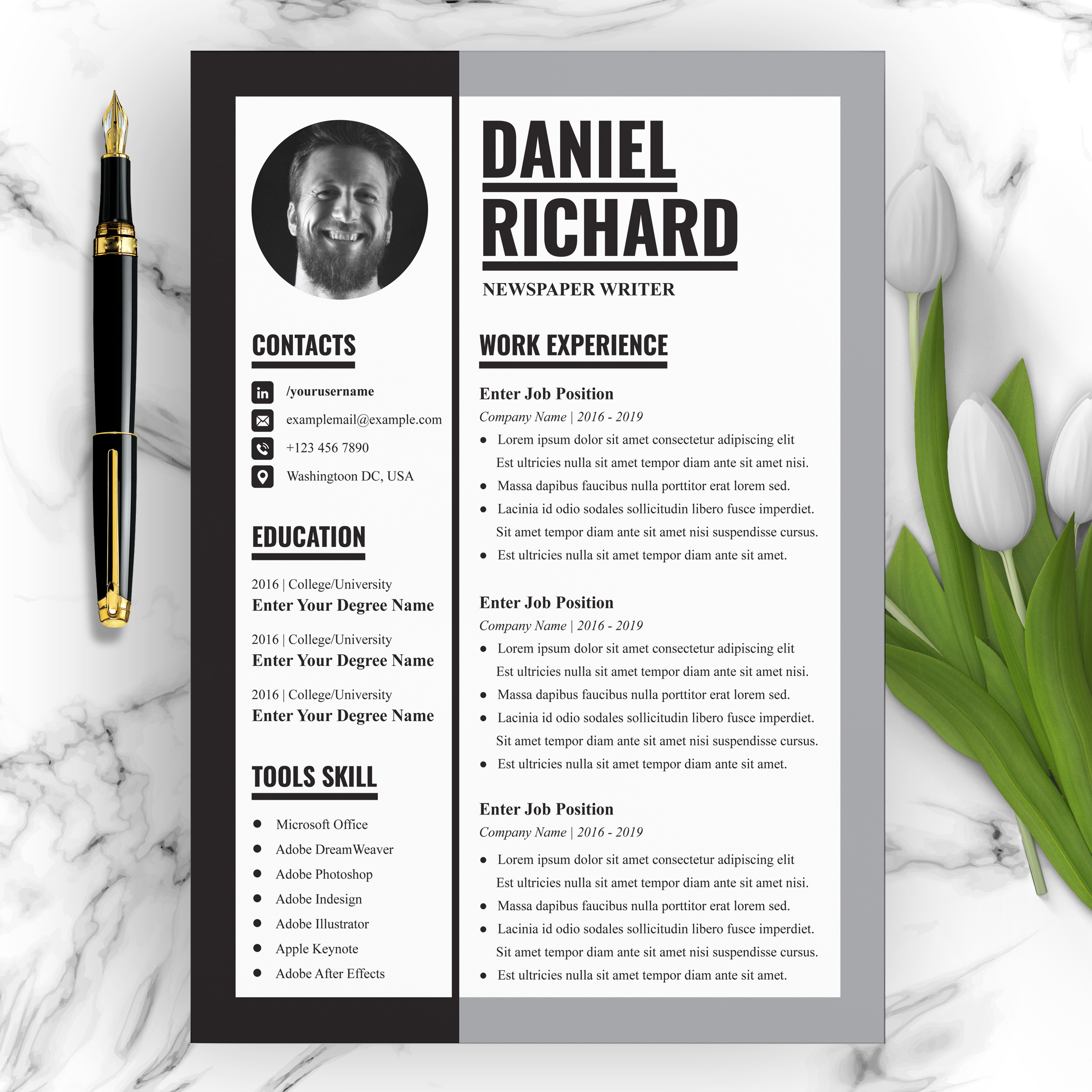 Journalist Bold/Black CV Template
