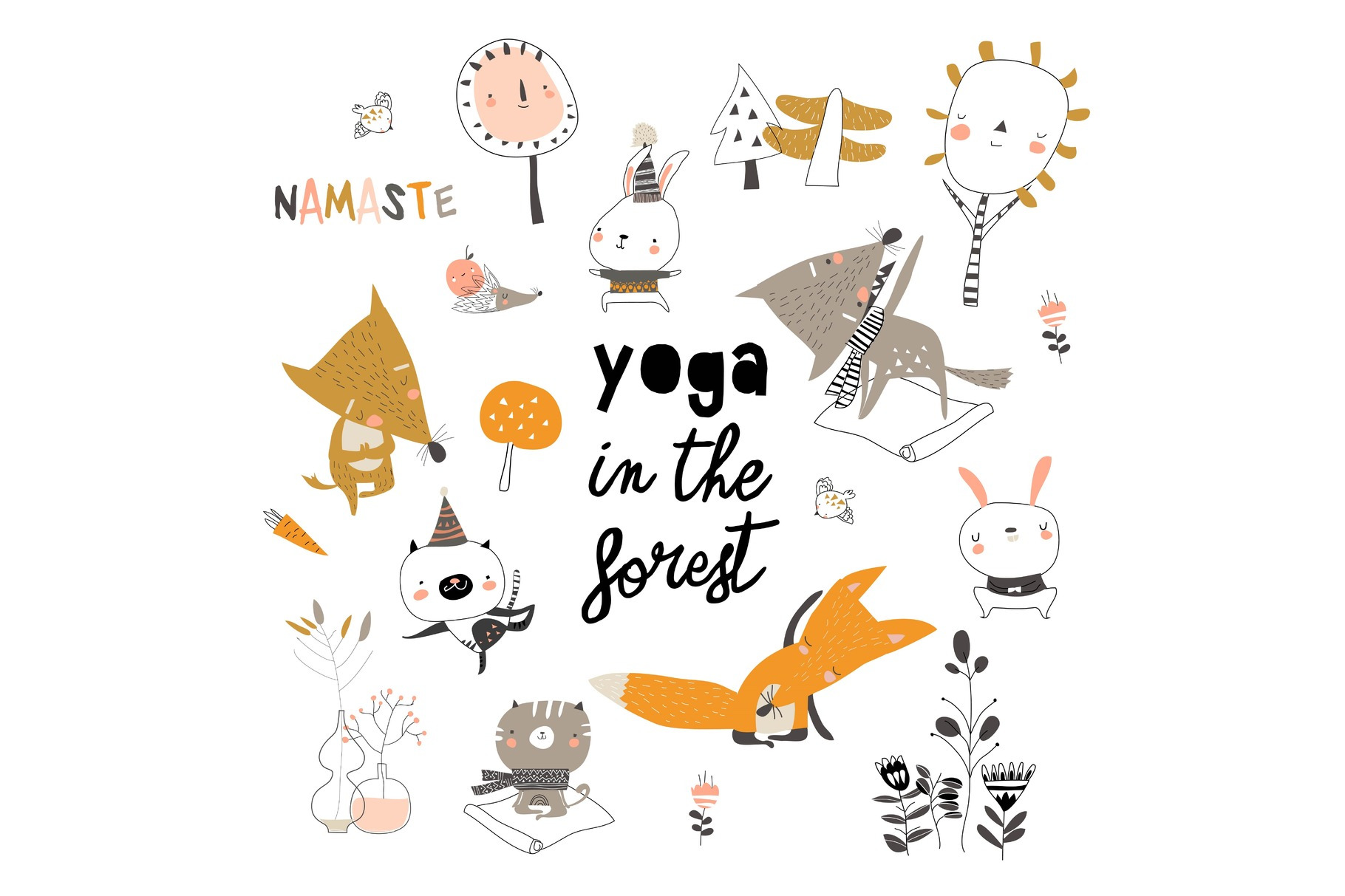 Cute cartoon animals doing yoga, an Animal Illustration by masastarus