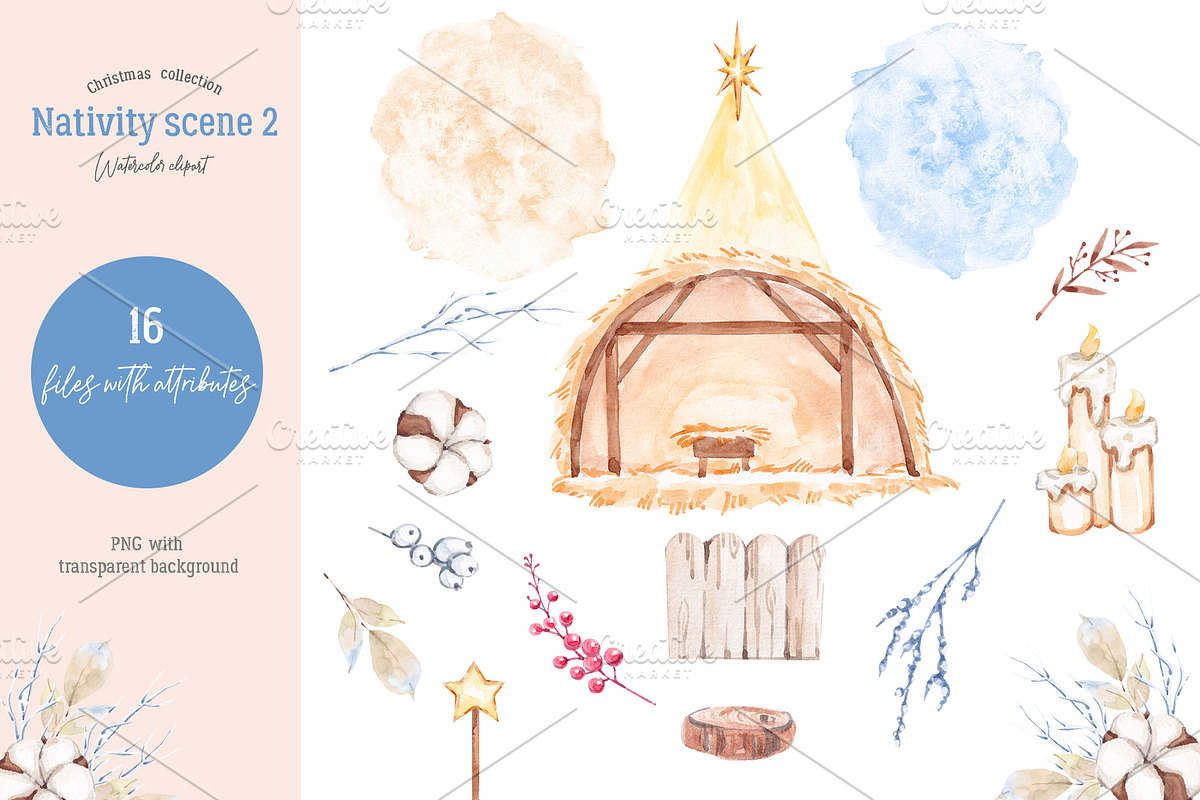 Nativity scene 2. Watercolor set, a Decorative Illustration by VerAna