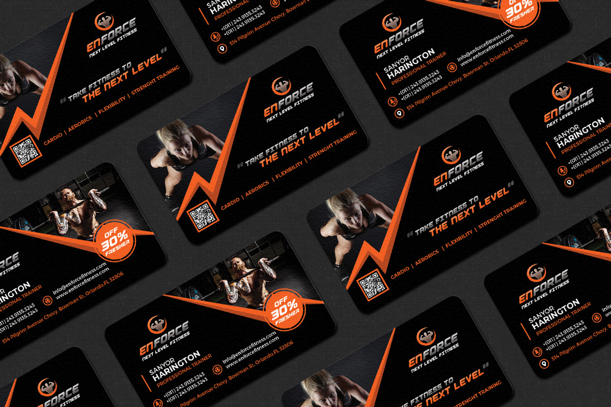 Fitness Gym Sports Business Card, a Business Card Template by GraphicsEgg
