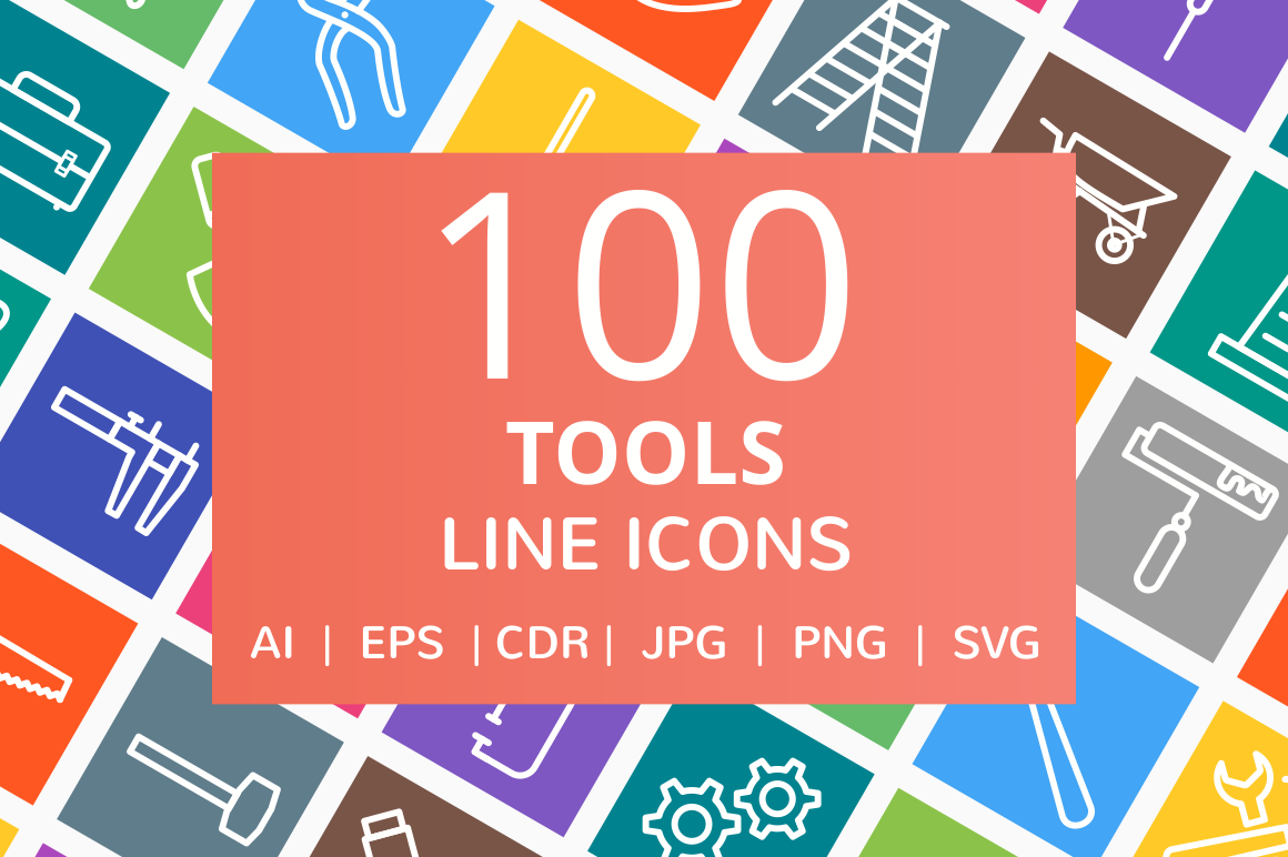 100 Tools Line Multicolor B/G Icons, an Outline Icon by IconBunny
