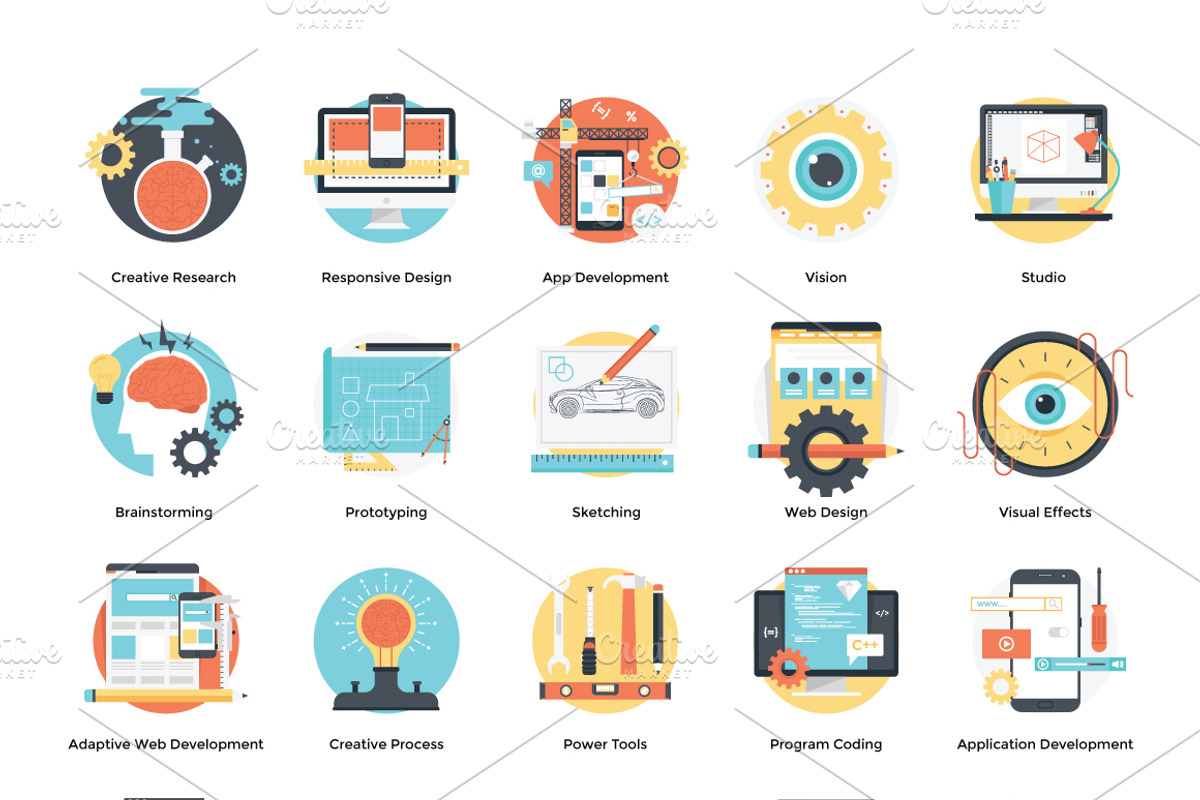 2480 Flat Vector Icons, an Icon by Prosymbols | Creative Market