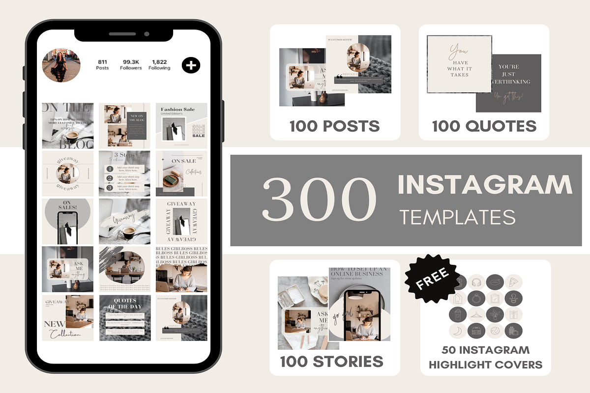 300 Grey Instagram Template Bundle, a Social Media Template by LushBury