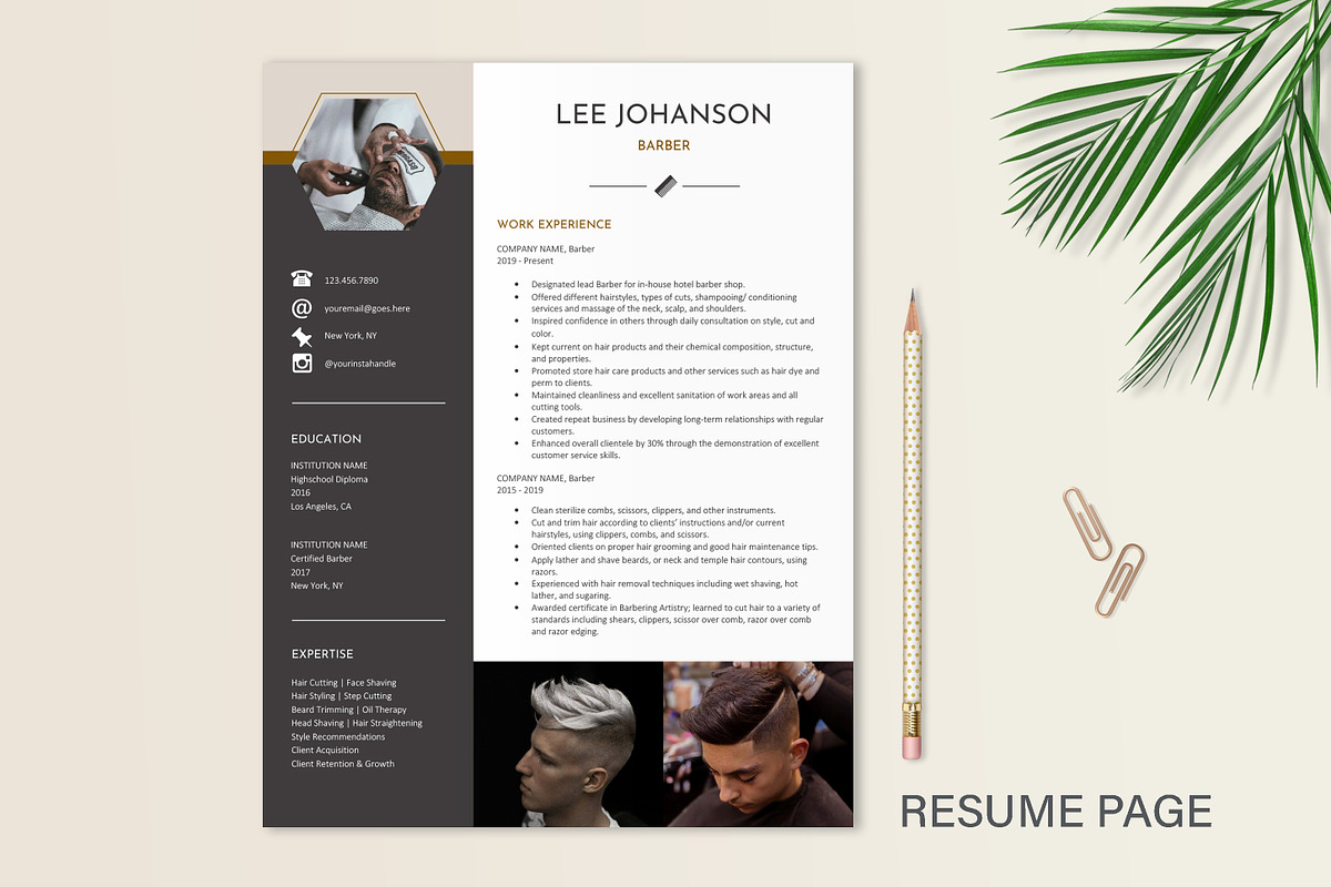 Barber Resume Template Design, a Resume Template by Stanin Studio ...