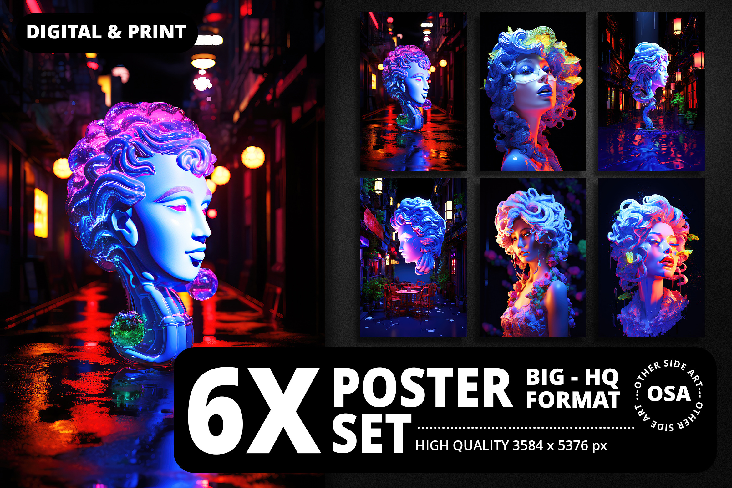 Neon Portrait Poster Design Set, an Object Graphic by Other Side Art