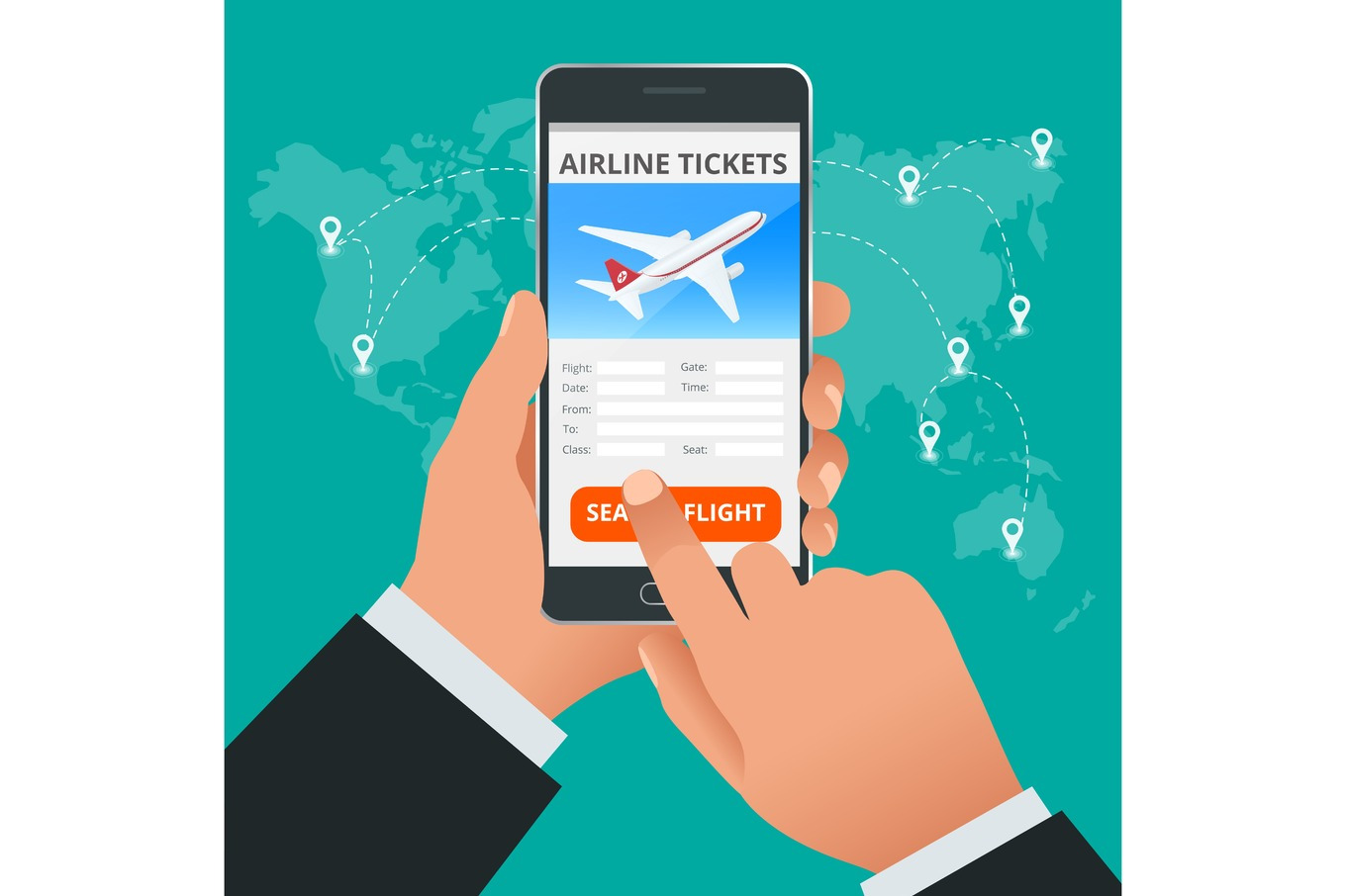 Travel and tourism background. Buying or booking online airline tickets ...