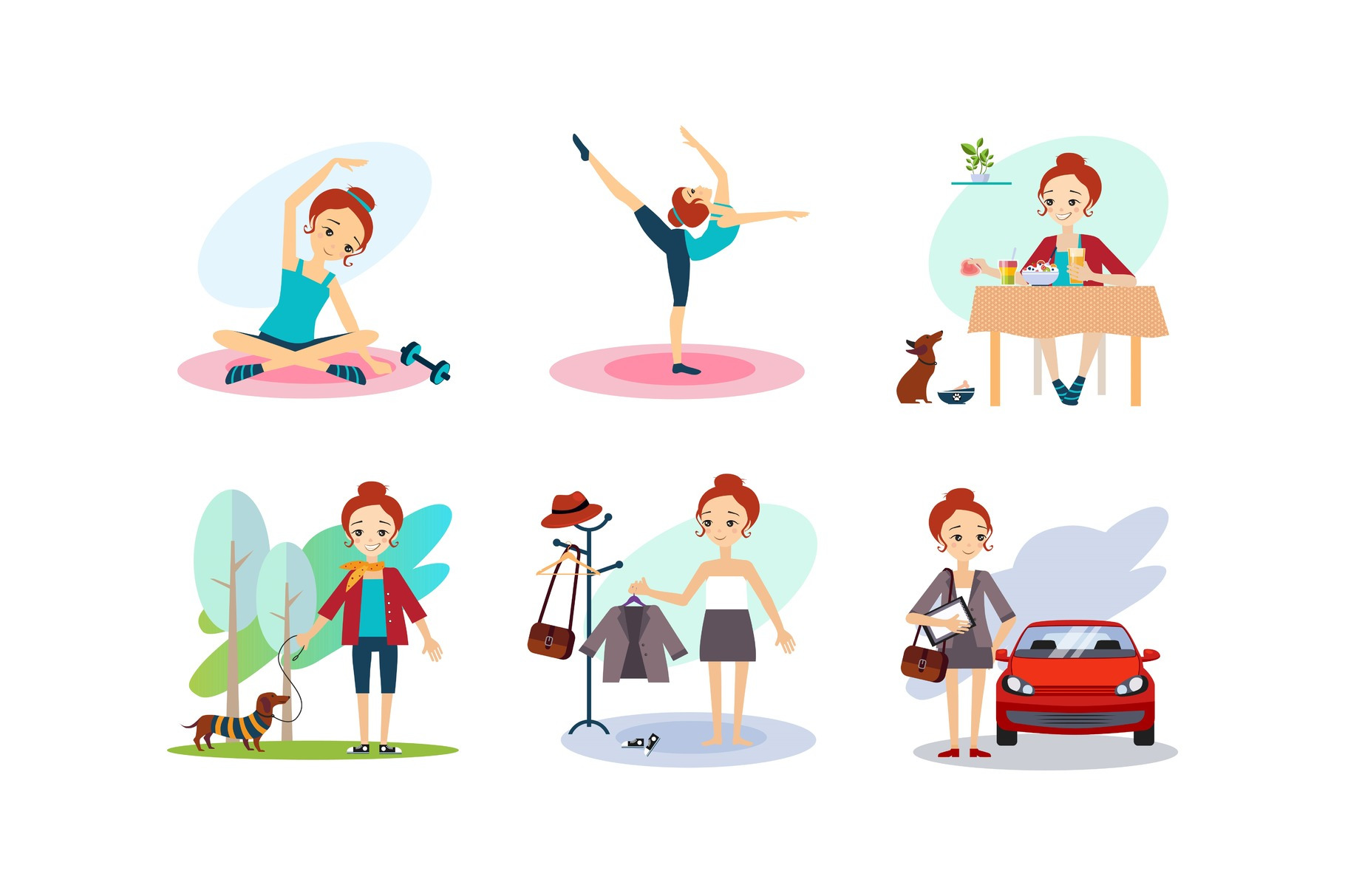 Woman daily routine, morning time, an Education Illustration by TopVectors