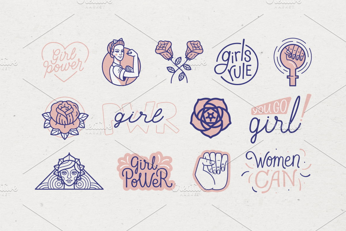 Girl power - badges and patterns, a Graphic by venimo